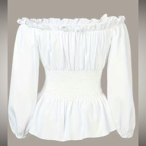Tops | Ladies White Off The Shoulder Ruffled Long Sleeve Blouse Nwot ...
